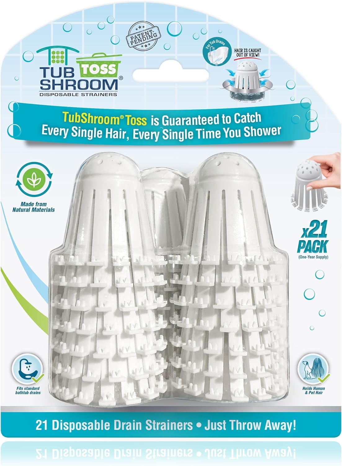 Tubshroom Toss Bioplastic Disposable Hair Catcher Drain Strainer