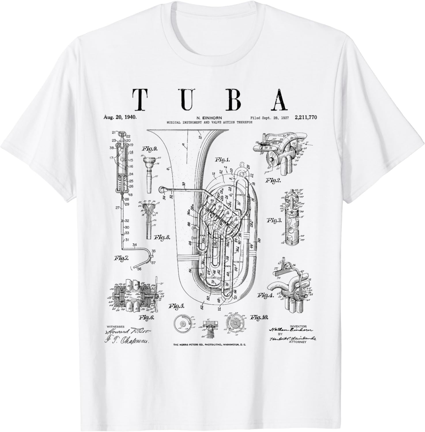 Tuba Vintage Patent Tubaist Tubist Drawing Print T-Shirt - Walmart.com