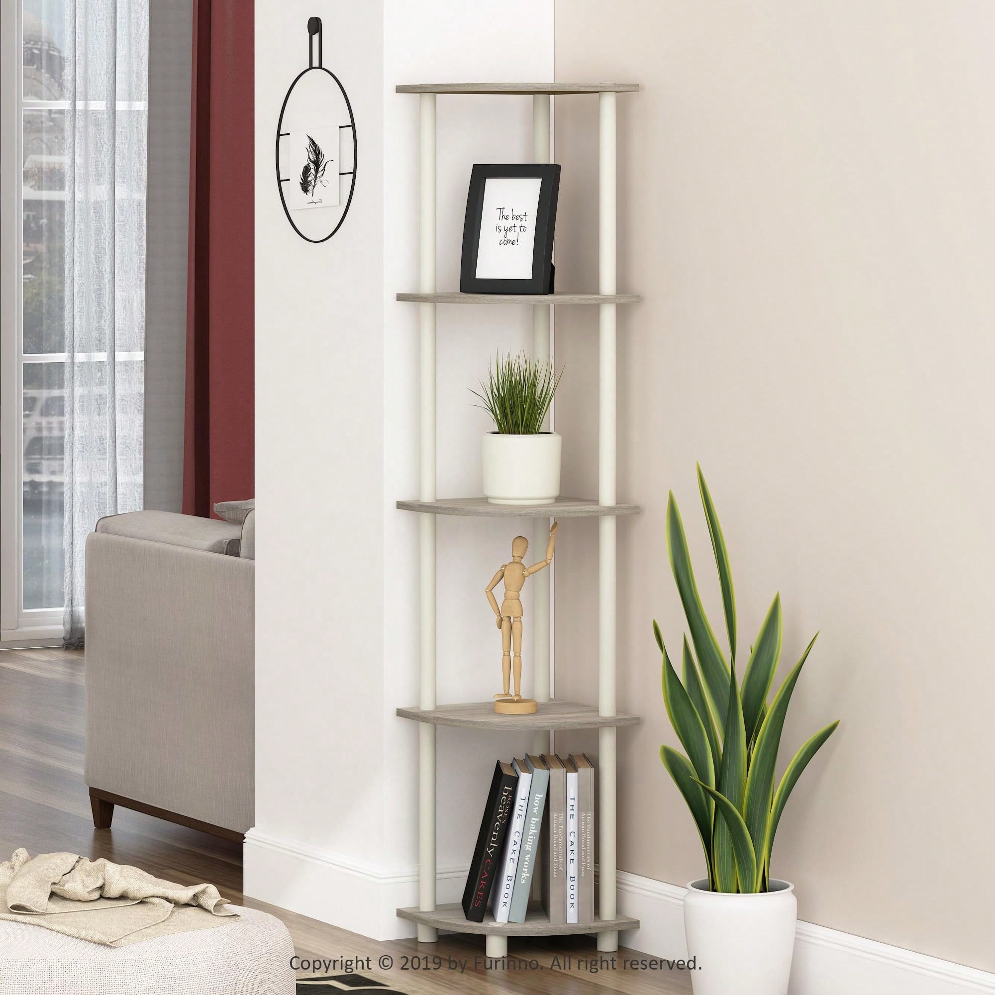 Tube 5 Tier Corner Shelf Stand, Wall Shelf Storage, Bathroom Book ...