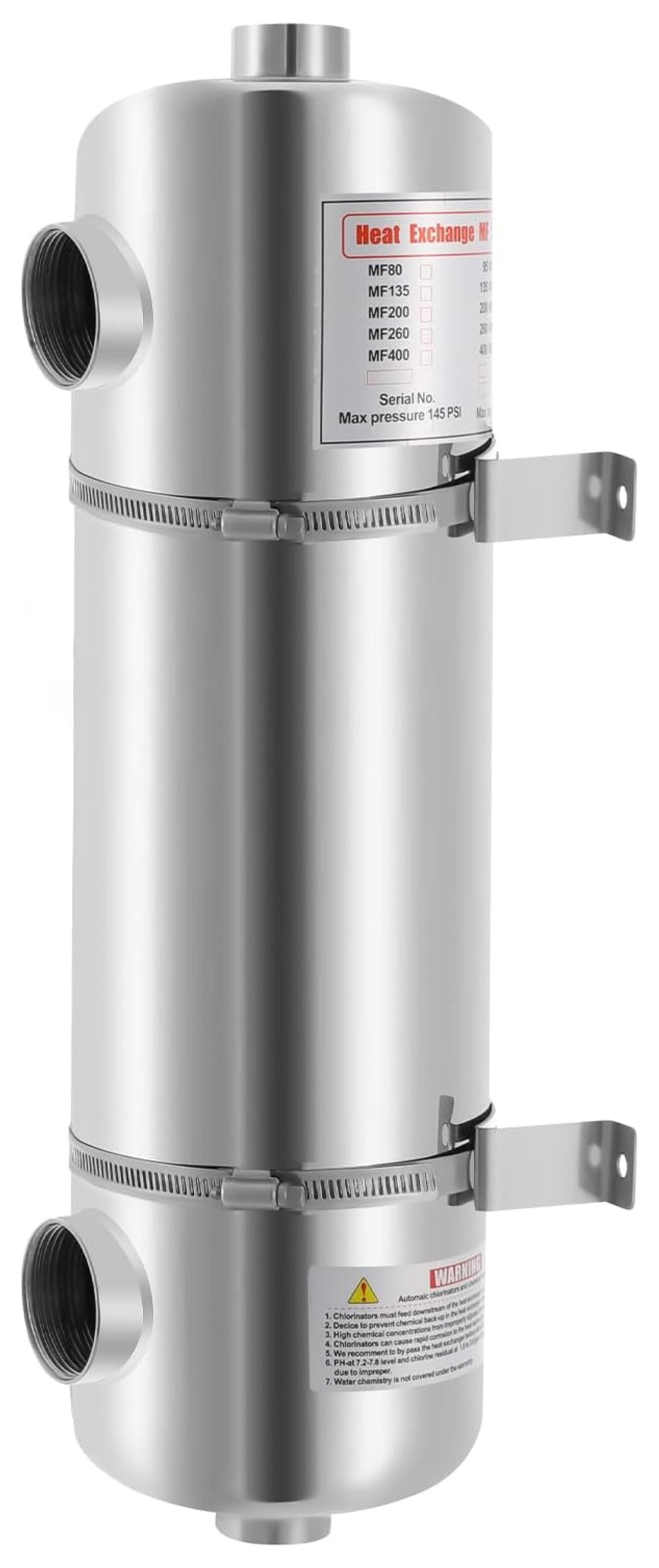 Tube Shell Heat Exchanger, 200KBTU Pool Heat Exchanger 304 Stainless ...