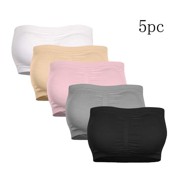 Walmart Women's Strapless Bandeau Tube Top Bralette, 5 Pack Seamless ...