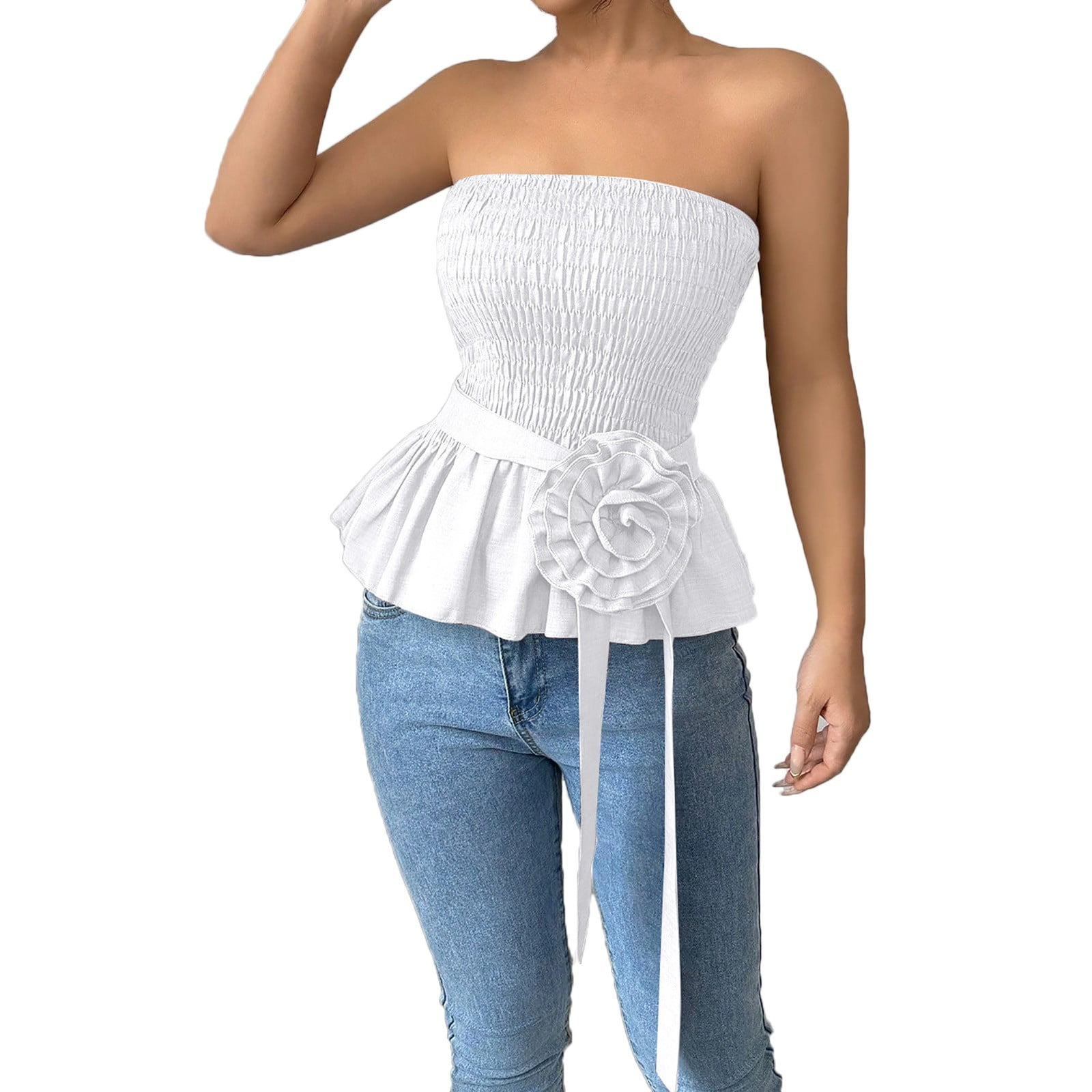 Tube Tops for Women Smocked Stretch Y2k Fashion Streetwear Off Shoulder ...