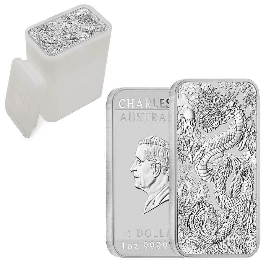 Tube of 20 - 2024 1 oz Silver Australian Dragon Coin Bar $1 BU ...