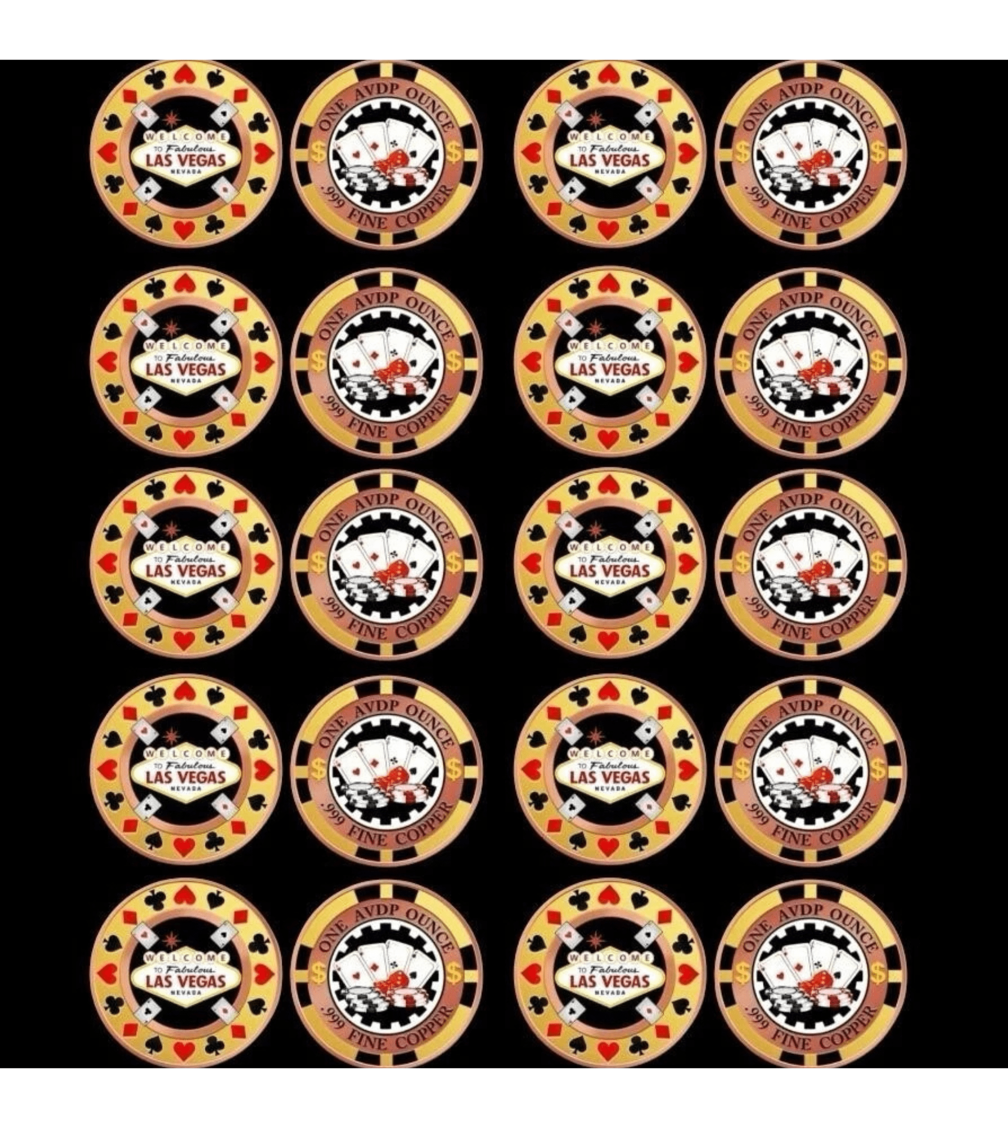 (Tube of 20) Las Vegas Poker Chip Card Holder 1 oz Colorized Copper ...