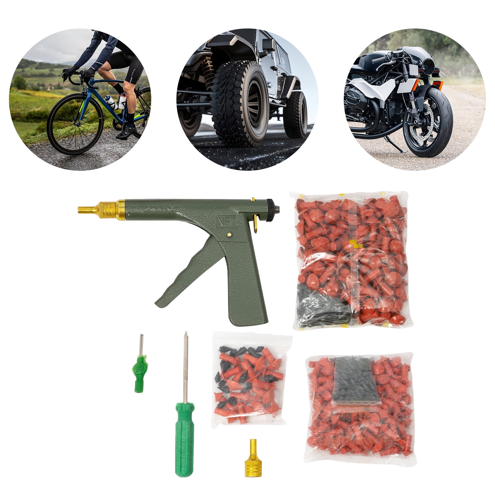 Tubeless Tire Tyre Puncture Repair Tool w/ Tire Mushroom Plugs Vacuum ...