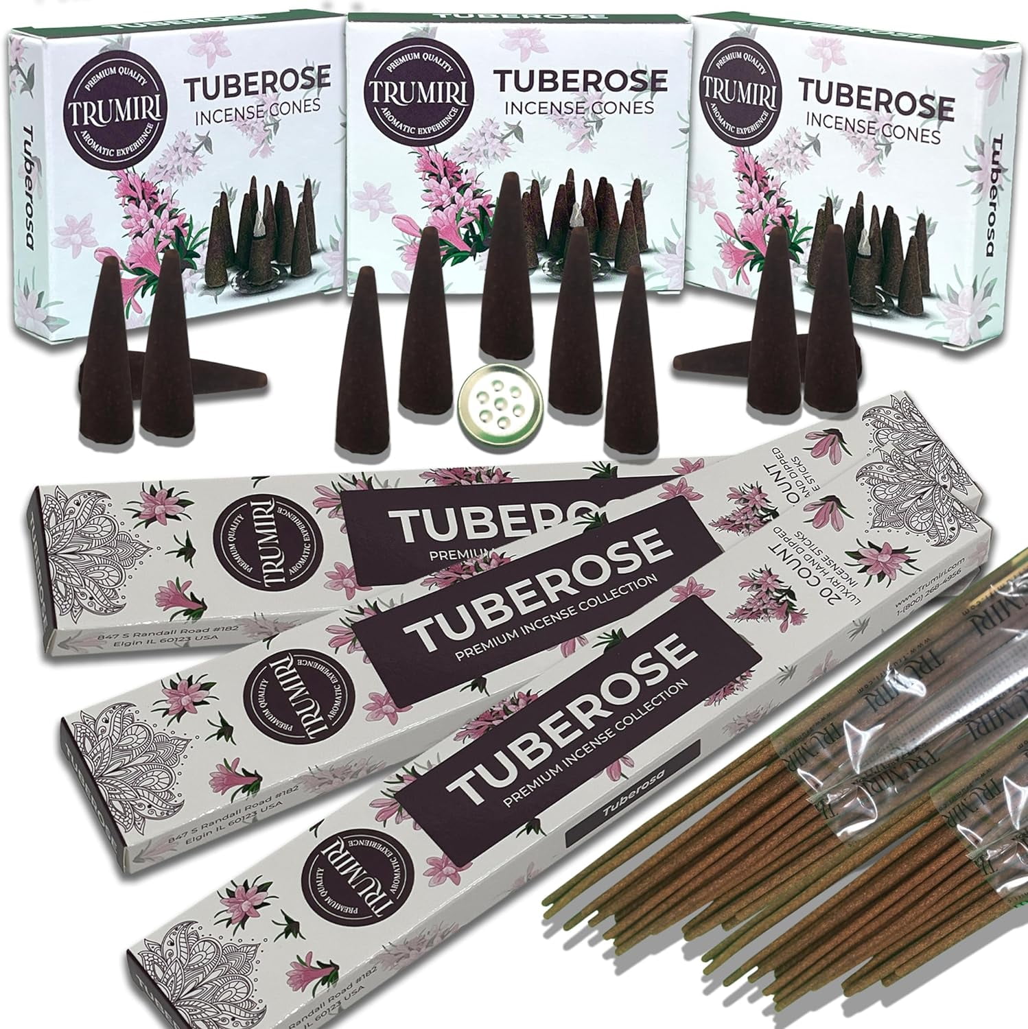 Tuberose Incense Sticks & Incense Cones Combo Pack - 60 Insence-Sticks ...