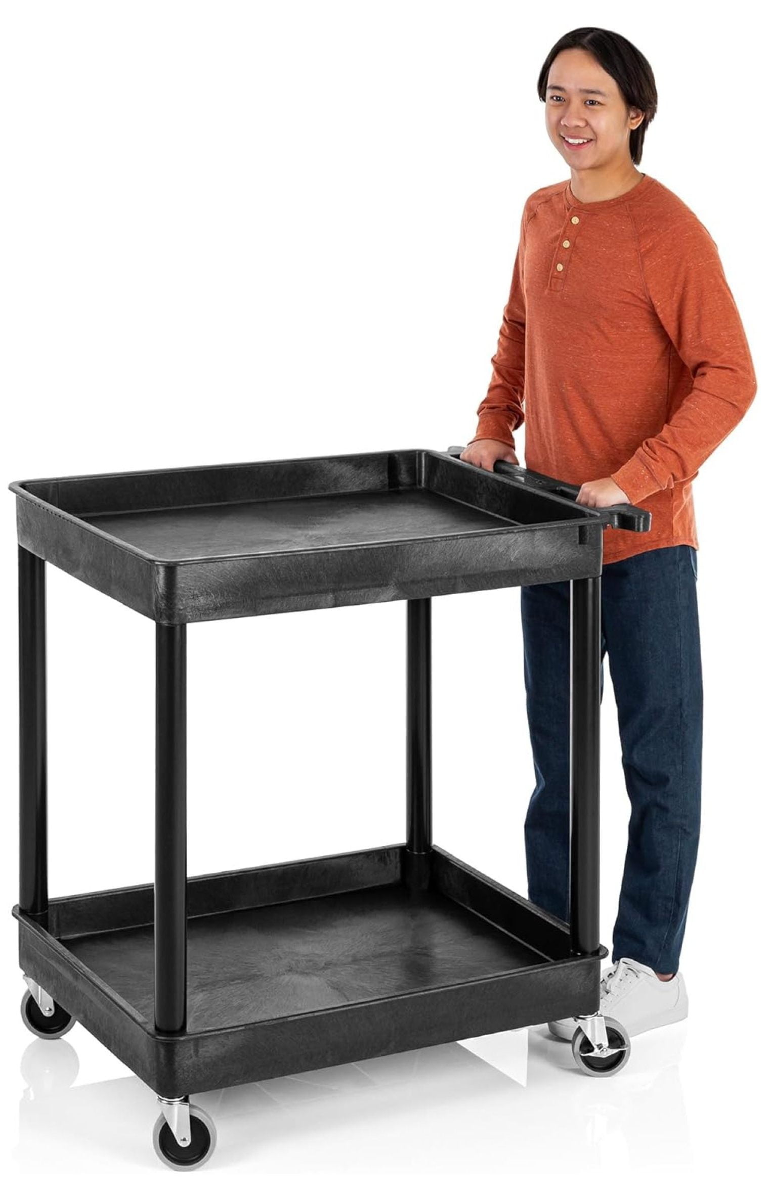 Tubstr Large 2 Shelf Utility Cart Supports Up to 200 lbs - Heavy Duty Deep Tub Cart, Rolling ...
