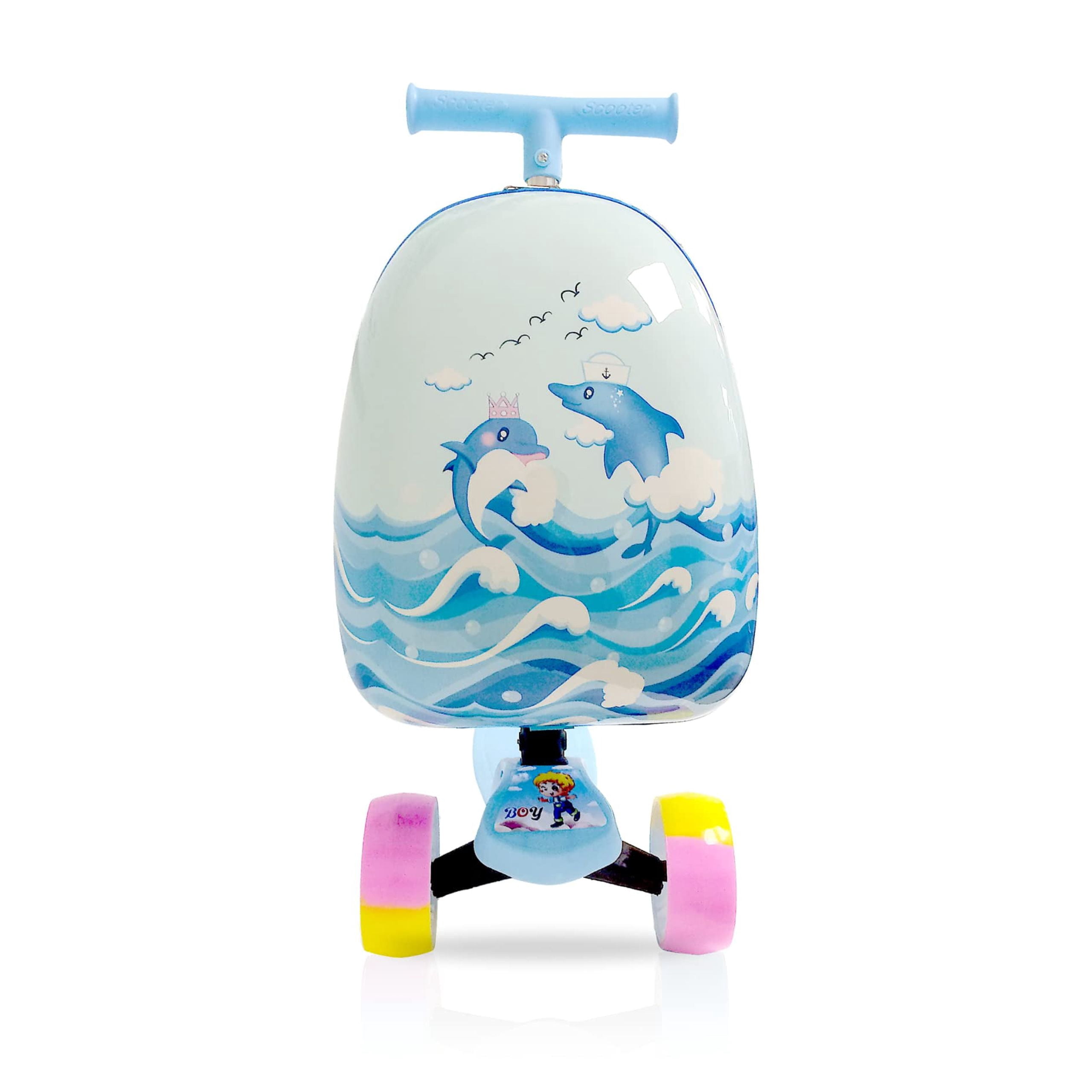 Tucci Jumpy Dolphin Hardside Scooter Ride-On Suitcase for Toddlers ...