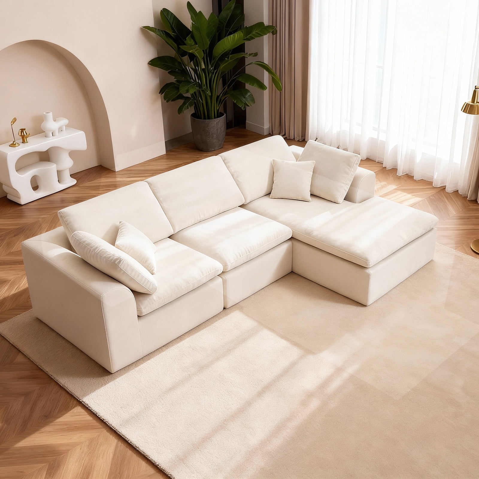 TuckMoMo U Shaped Sectional Couch with Movable Ottoman, 137.8 Inch ...