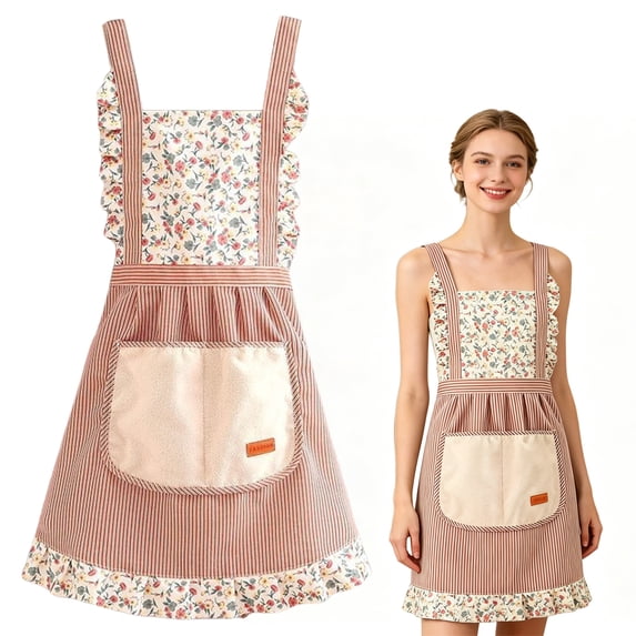 Tucknest Cute Apron for Women with Pockets, Pink Rabbit Ear Bib Apron ...