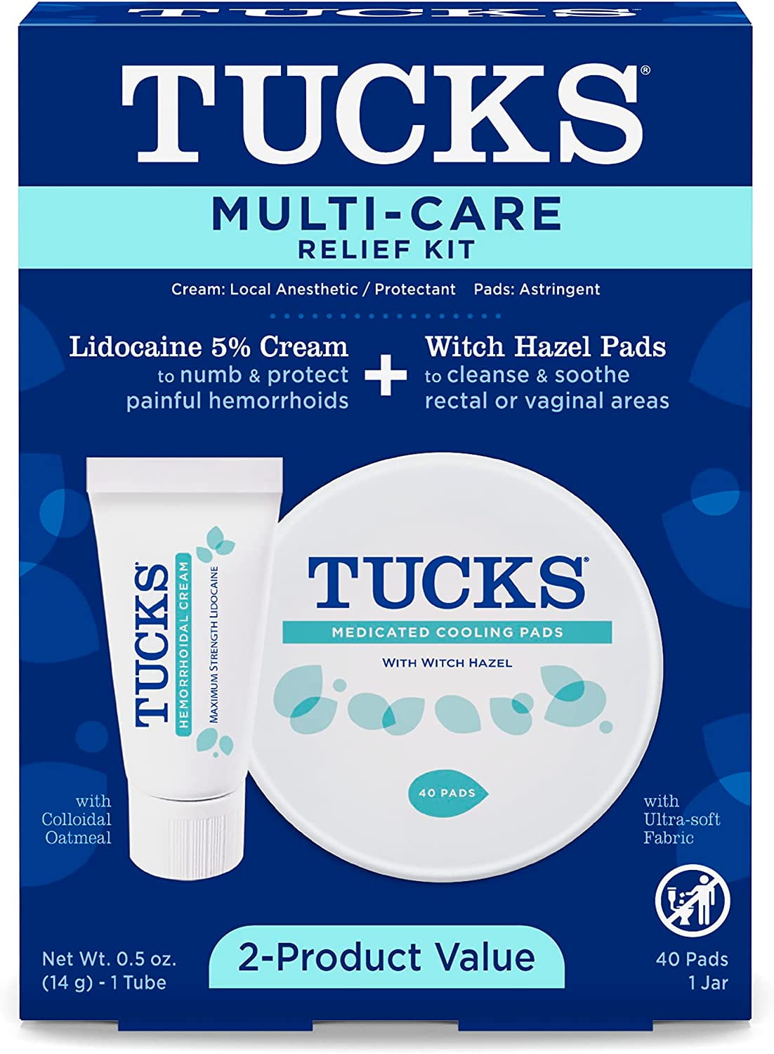 Tucks Multi-Care Relief Kit – 40 Count Witch Hazel Pads & 0.5 oz ...