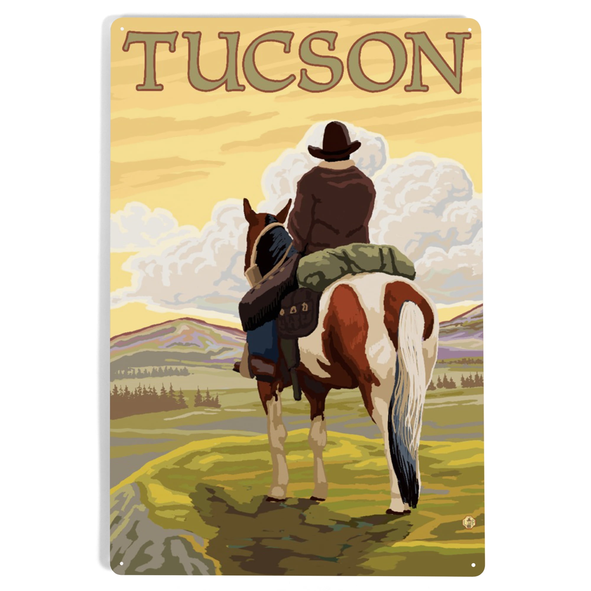Tucson, Arizona, Cowboy and Horse (12x18 Aluminum Art, Indoor Outdoor ...