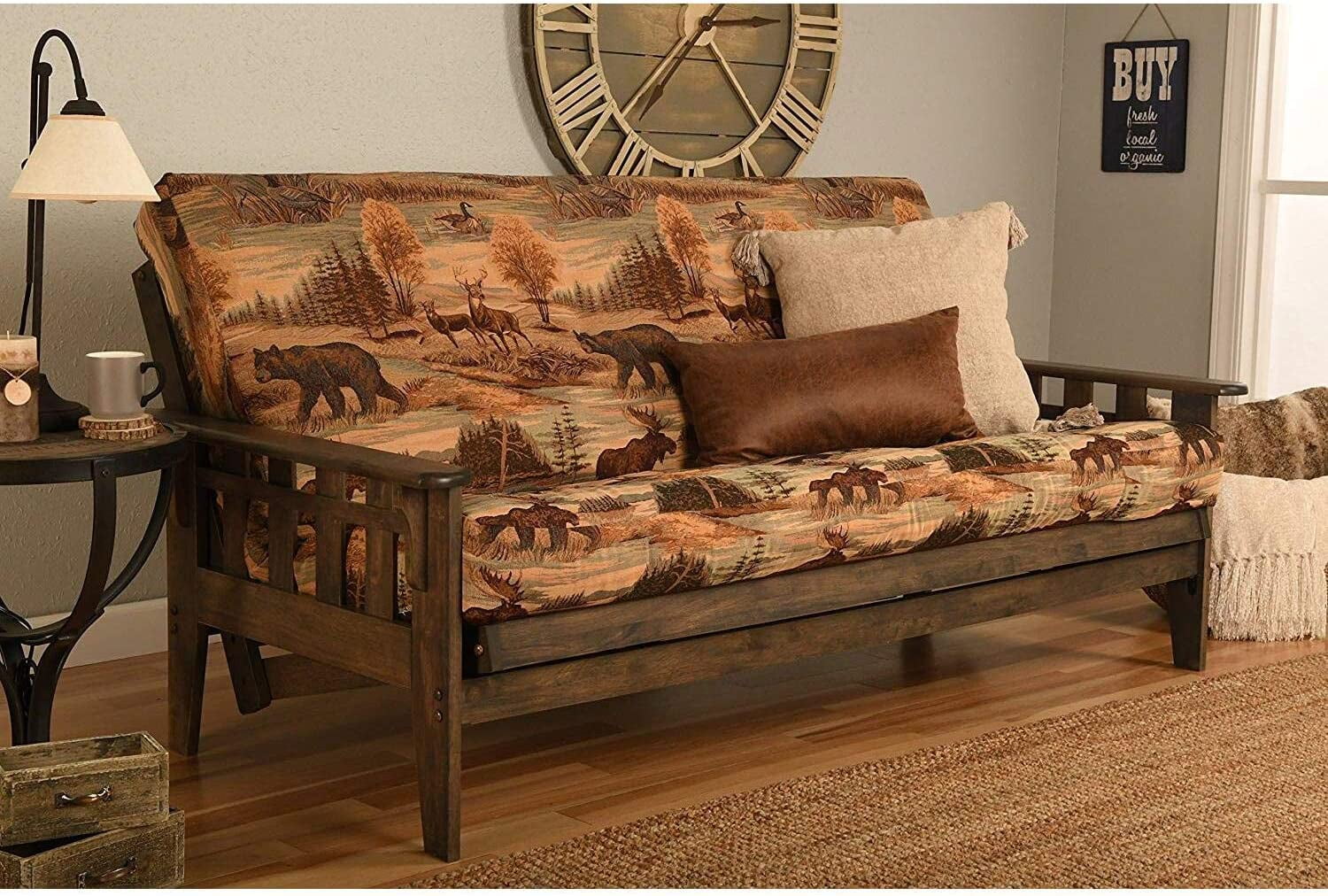 Tucson Full Size Futon Set in Rustic Walnut Finish Suede Gray - Walmart.com