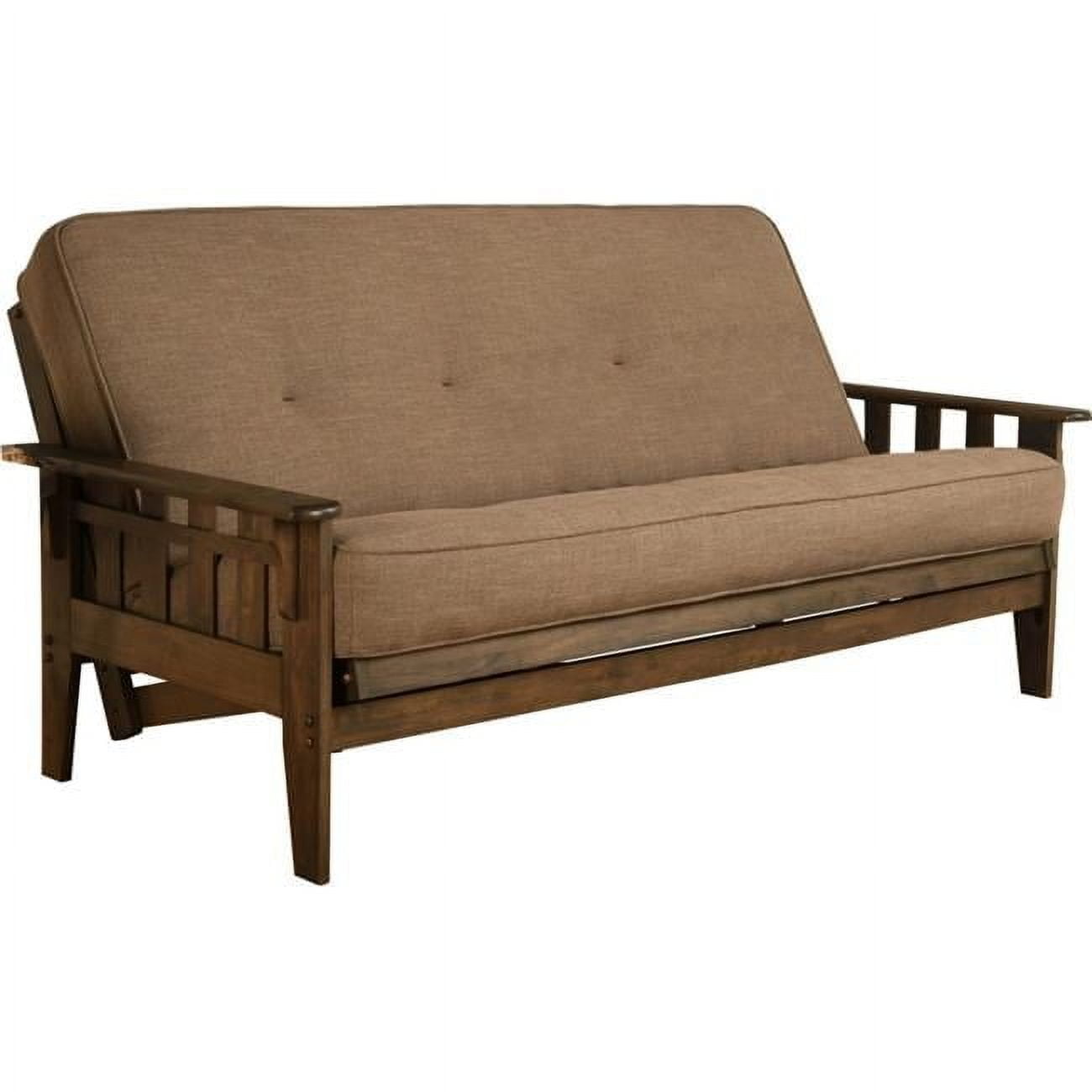 Tucson Rustic Walnut Futon Frame with Linen Stone Mattress - Full Size ...