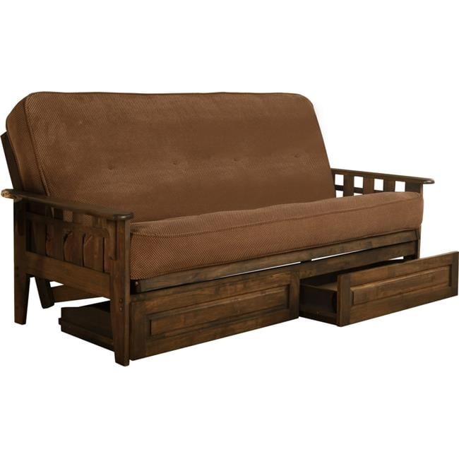 Tucson Rustic Walnut Futon Frame with Marmont Mocha Mattress & Storage ...