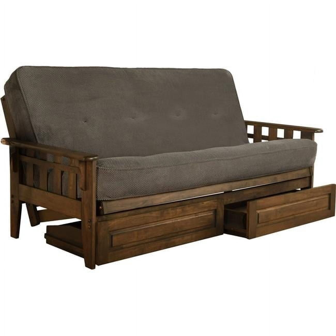 Tucson Rustic Walnut Futon Frame with Marmont Thunder Mattress ...