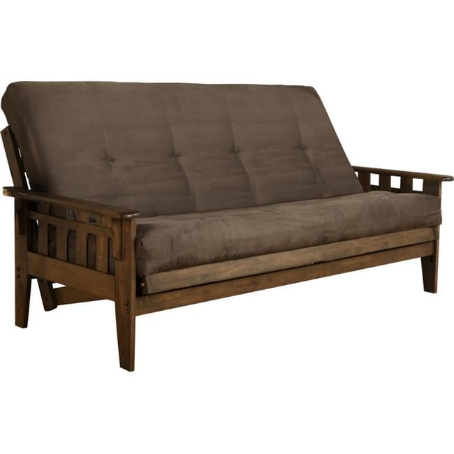 Tucson Rustic Walnut Futon Frame with Suede Gray Mattress - Full Size ...