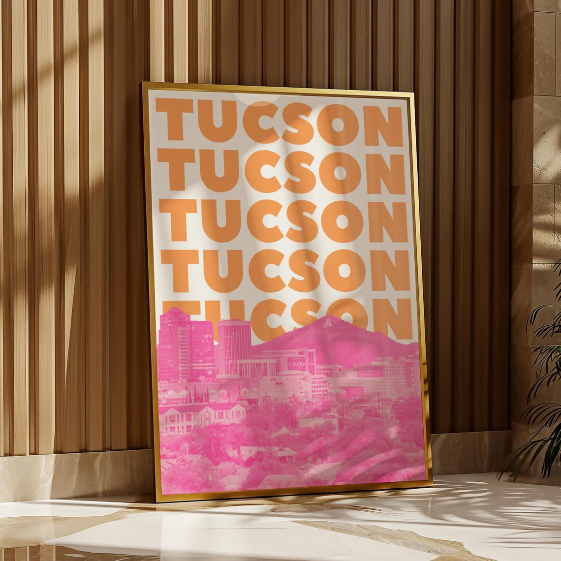 Tucson Travel Poster Wall Art Arizona Pink Orange Skyline Decor ...