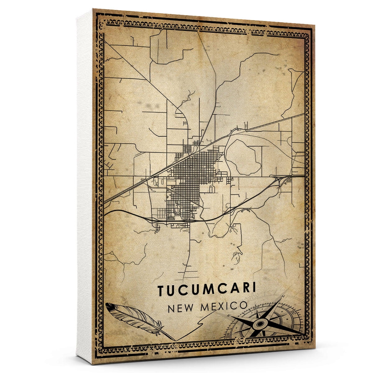 Tucumcari Vintage Map Prints Canvas, New Mexico Map Art Canvas, Canvas ...