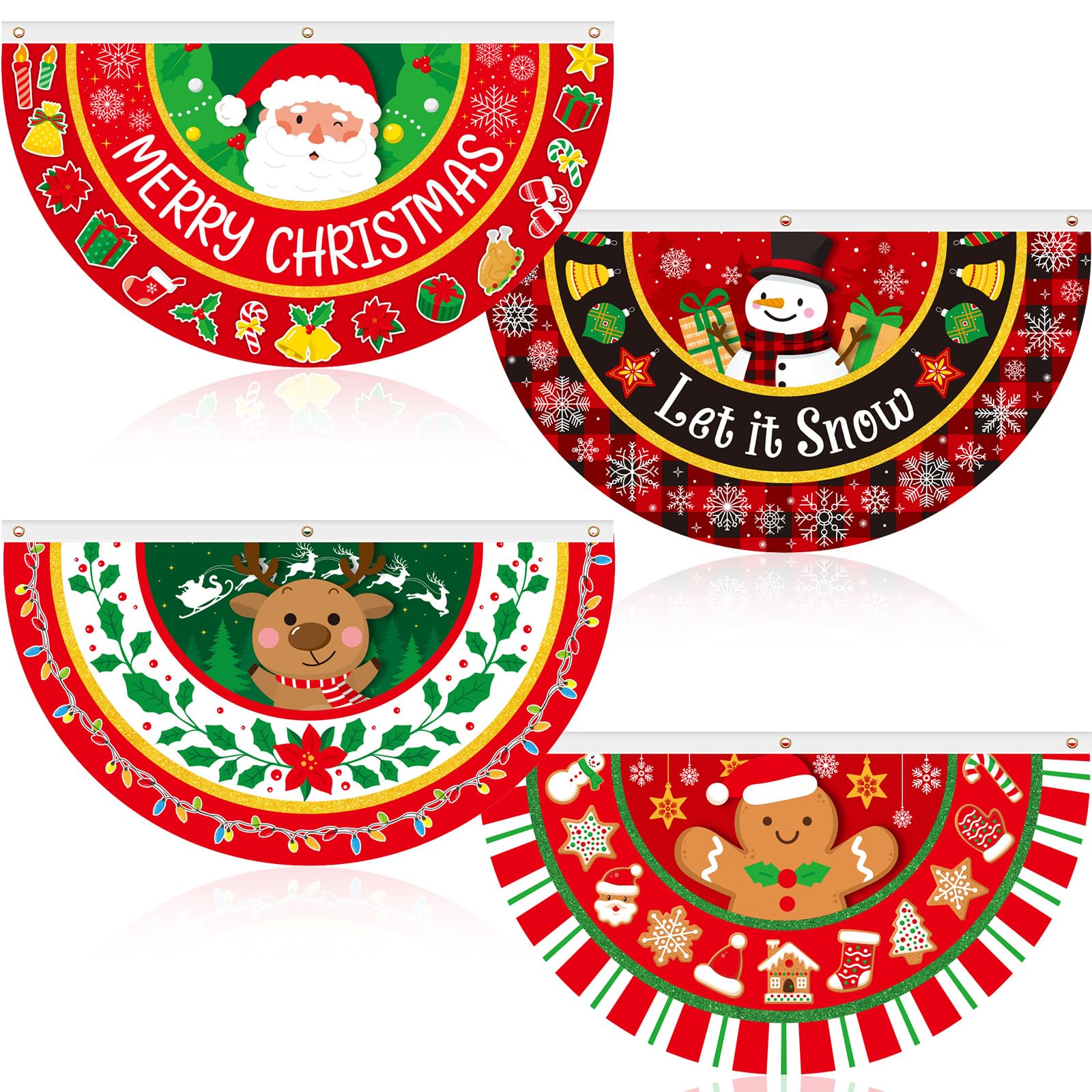 Tudomro 4 Pcs Christmas Bunting Fan Flag for Outdoor 1.5 x 3 ft ...