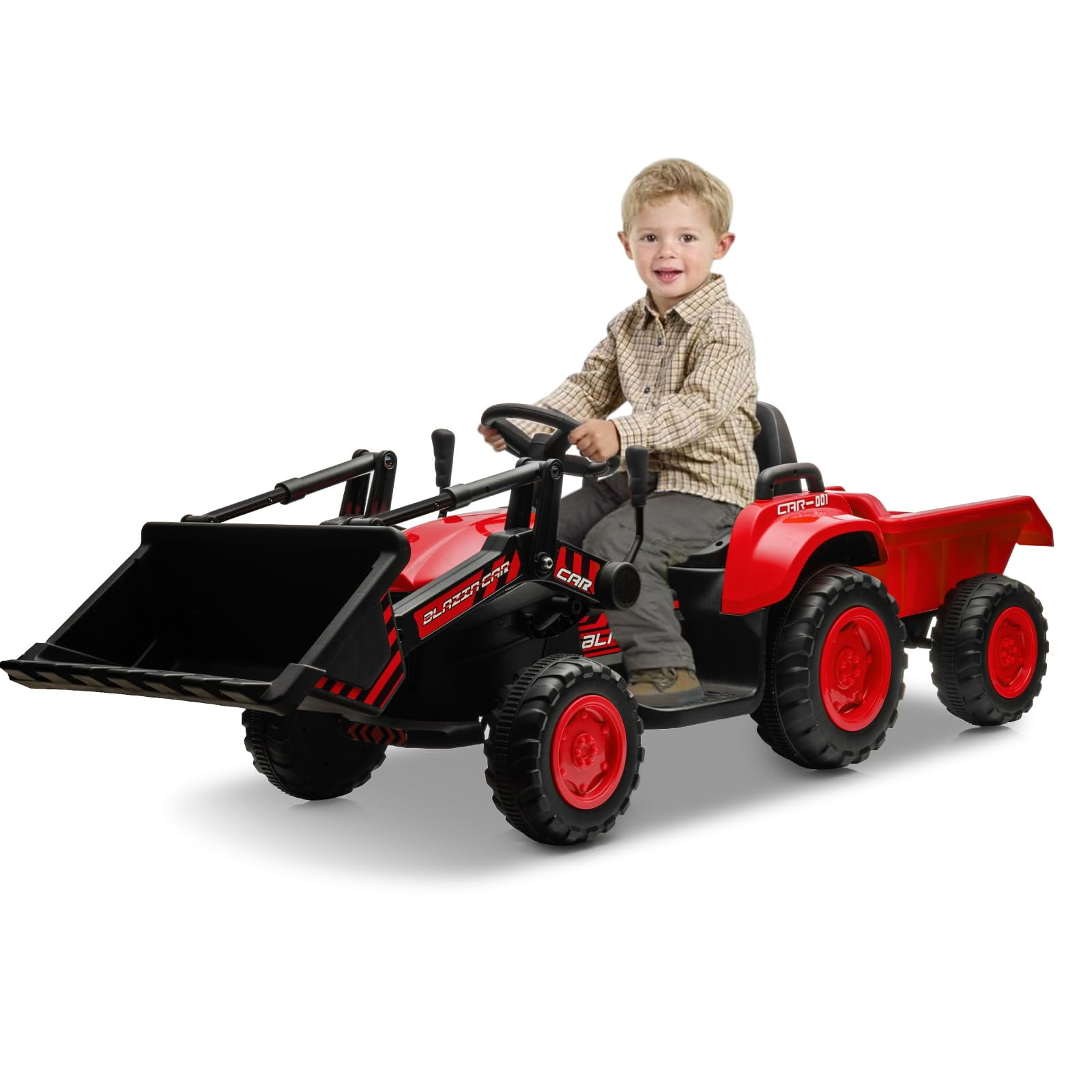 Tuekys 12V Kids Ride on Tractor, 3 in 1 Toddlers Ride on Bulldozer with ...