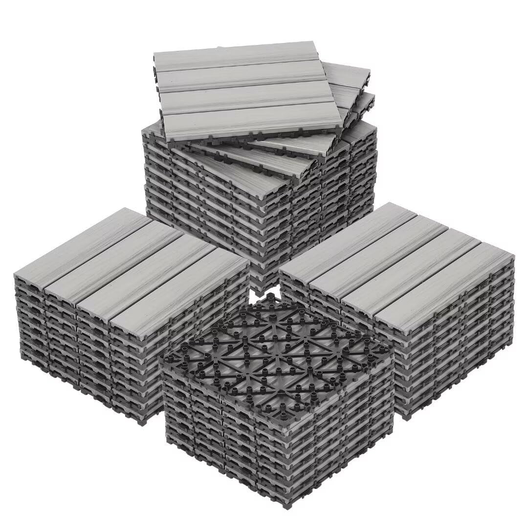 Tuekys 18 Pack 12"x12" Co-extruded Wood Plastic Interlocking Deck Tiles ...