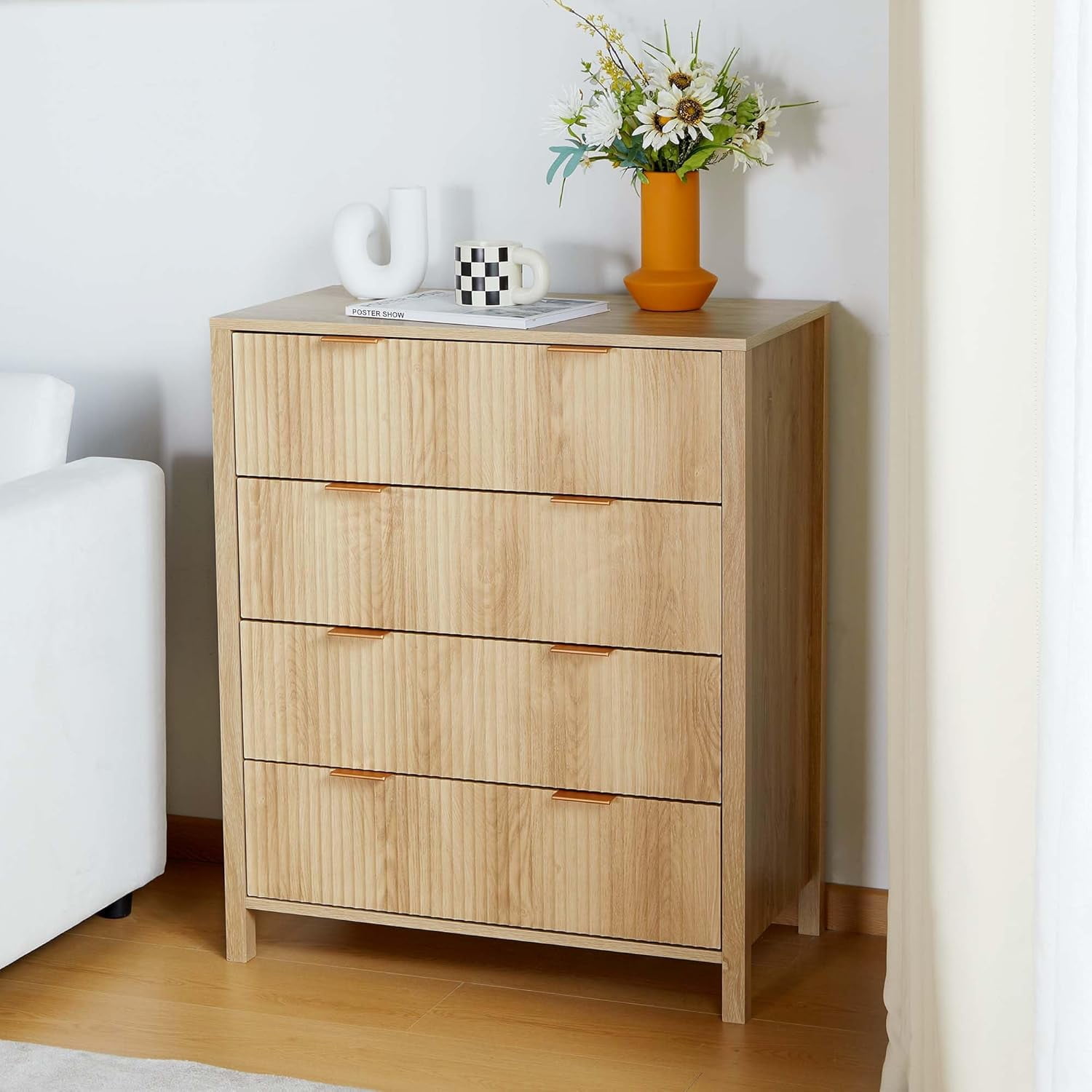 Tuekys 4 Drawer Dresser, Wide Wooden Side Storage Cabinet with Solid ...