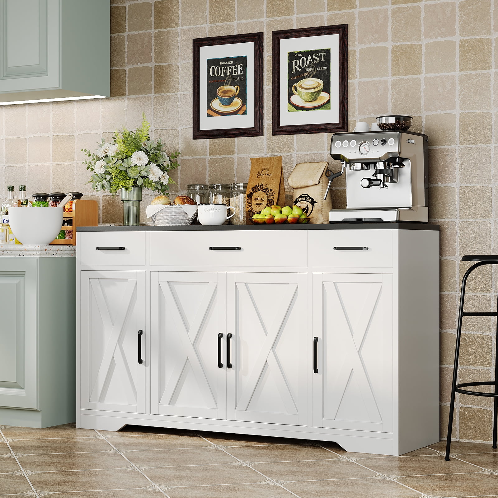 Tuekys 55" Buffet Cabinet with Drawers, Large Sideboard Buffet Storage ...