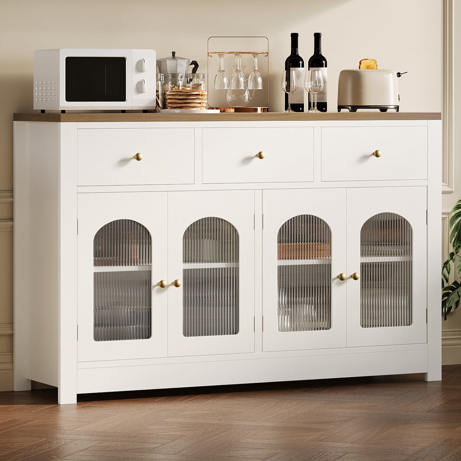 Tuekys 55 Inch Buffet Cabinet, Large Sideboard Kitchen Display Cabinet ...