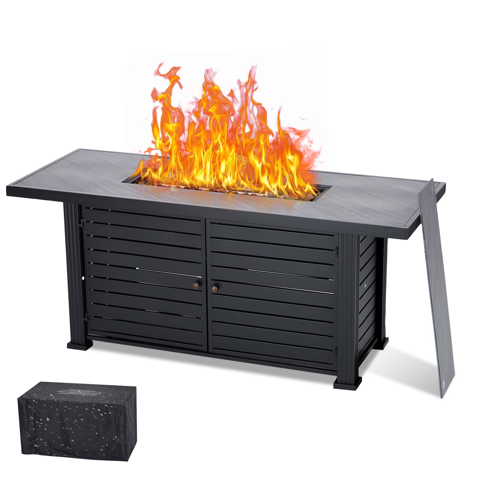 Tuekys 57 inch Double Door Propane Fire Pit Table, 50000BTU Rectangle ...