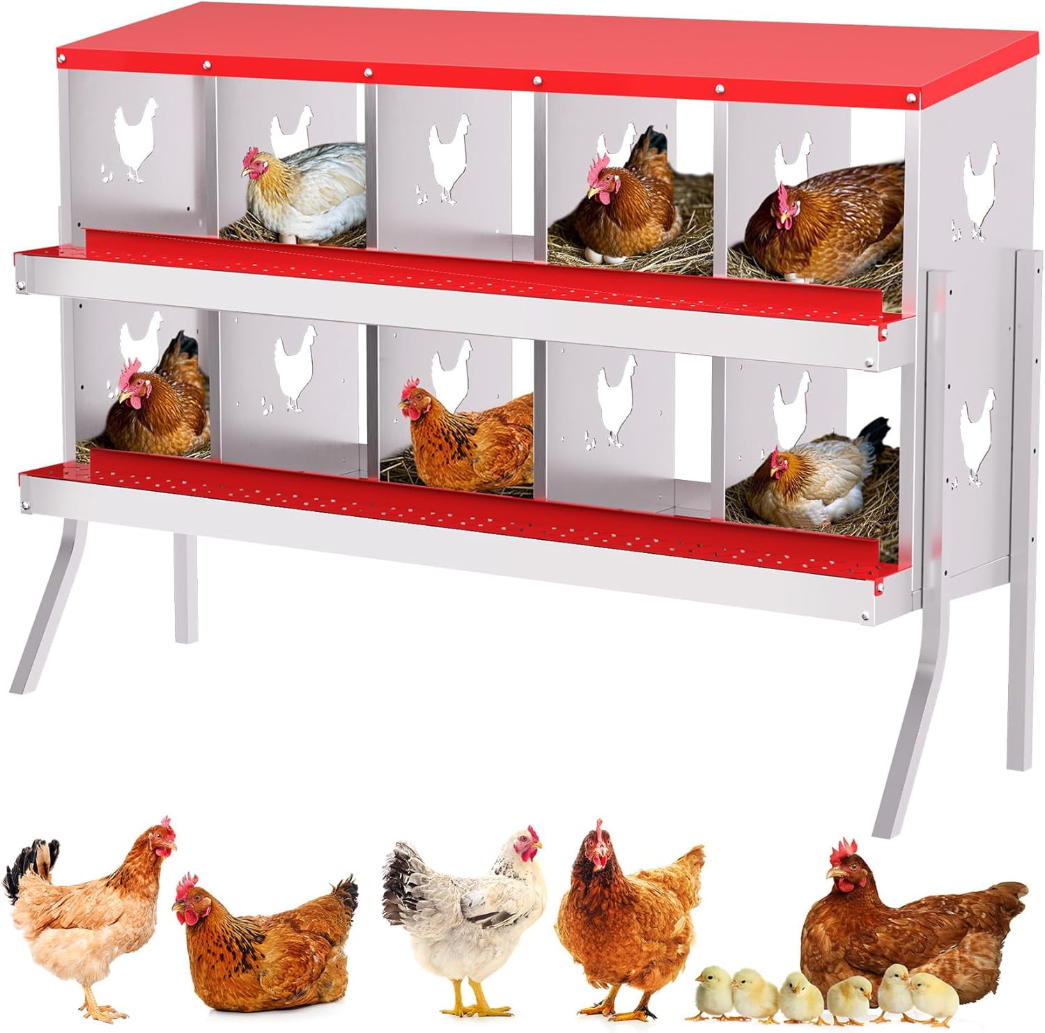Tuekys Chicken Nesting Boxes, 10 Compartment Metal Chicken Egg Laying ...