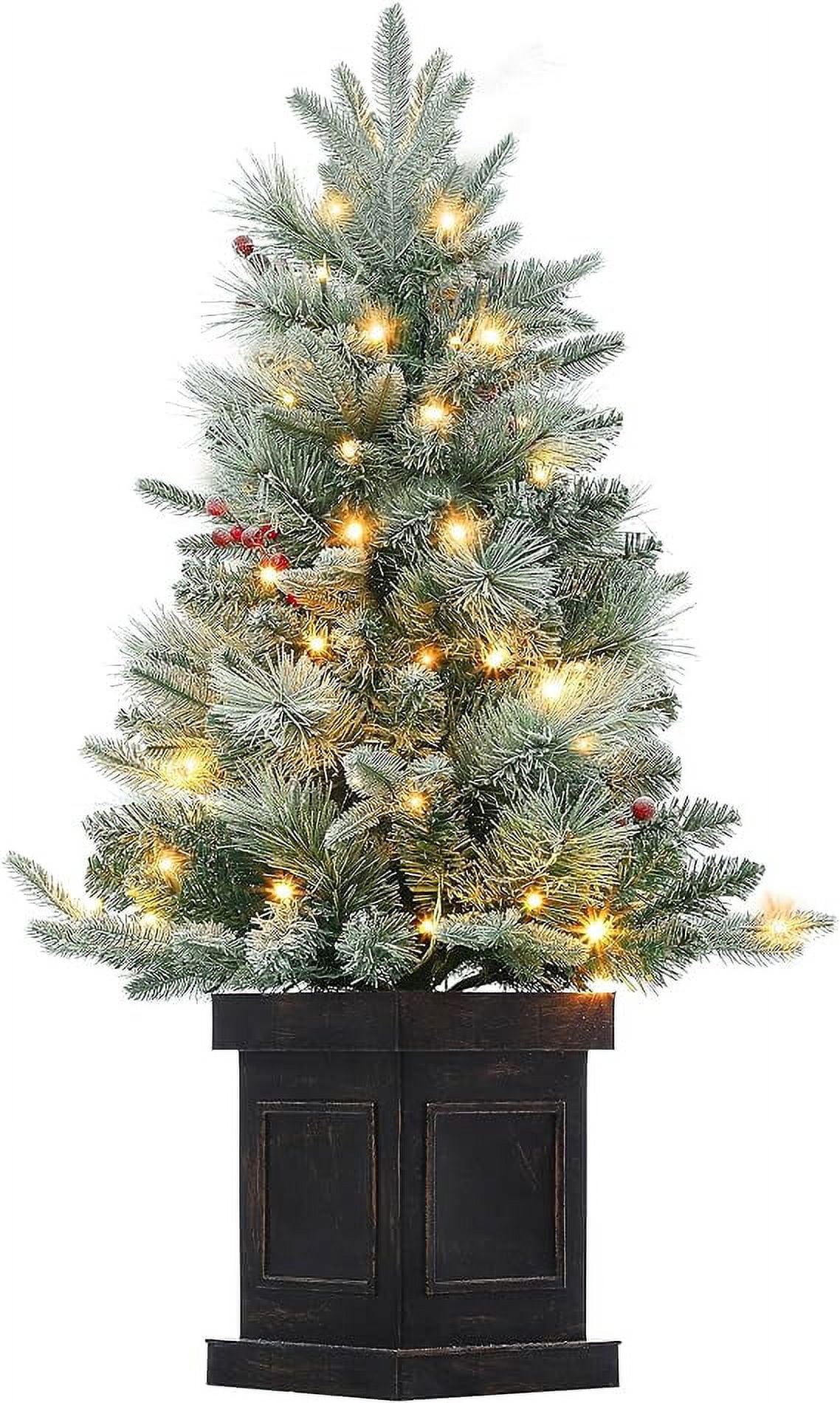 Tuekys Christmas Tree, 3 Ft Pre-Lit Artificial with Vintage Potted Base ...
