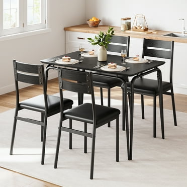 Dining Table Set for 4, Kitchen Table with Upholstered Chairs and Bench ...