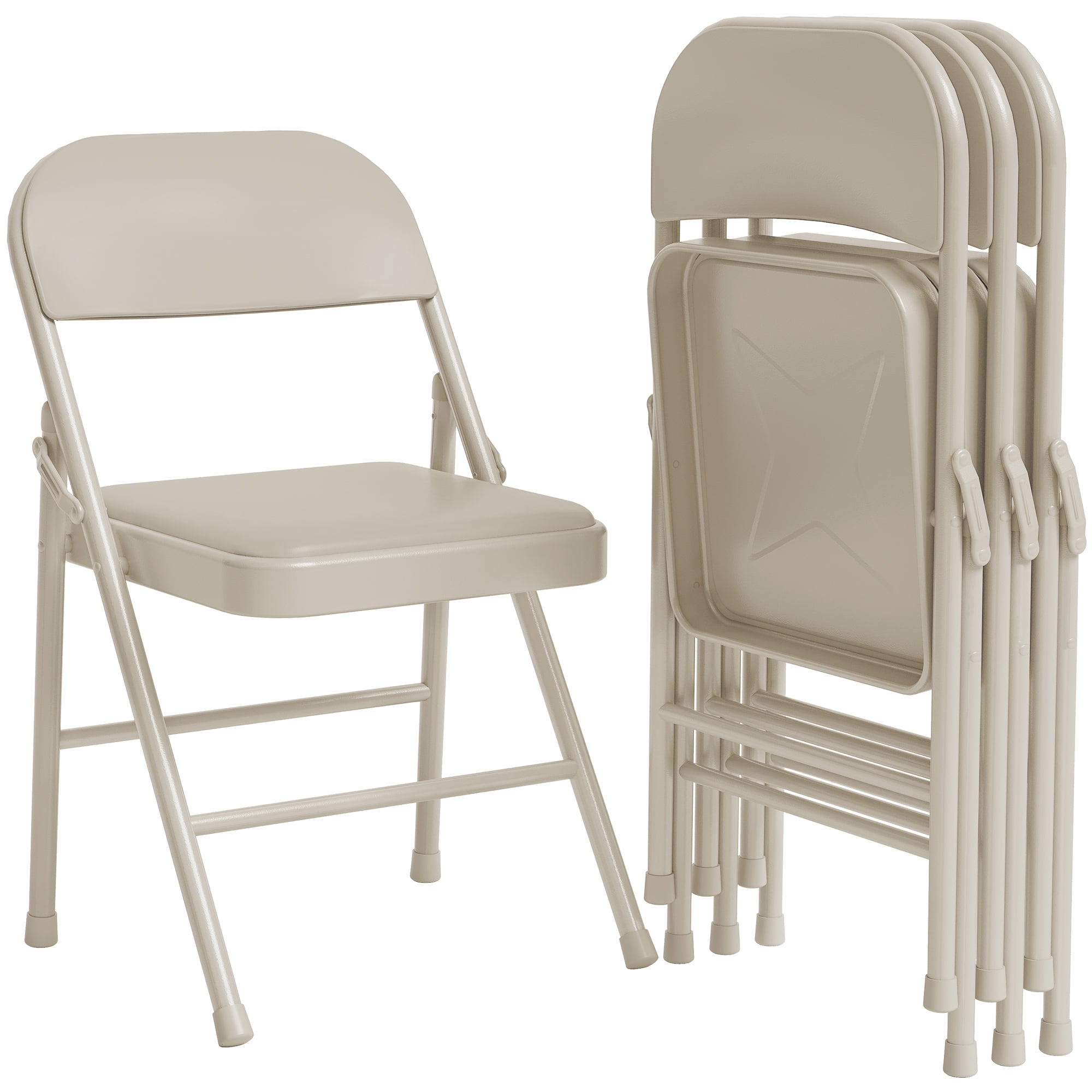 Tuekys Folding Chairs Set of 4, PU Upholstered Foldable Chairs with ...