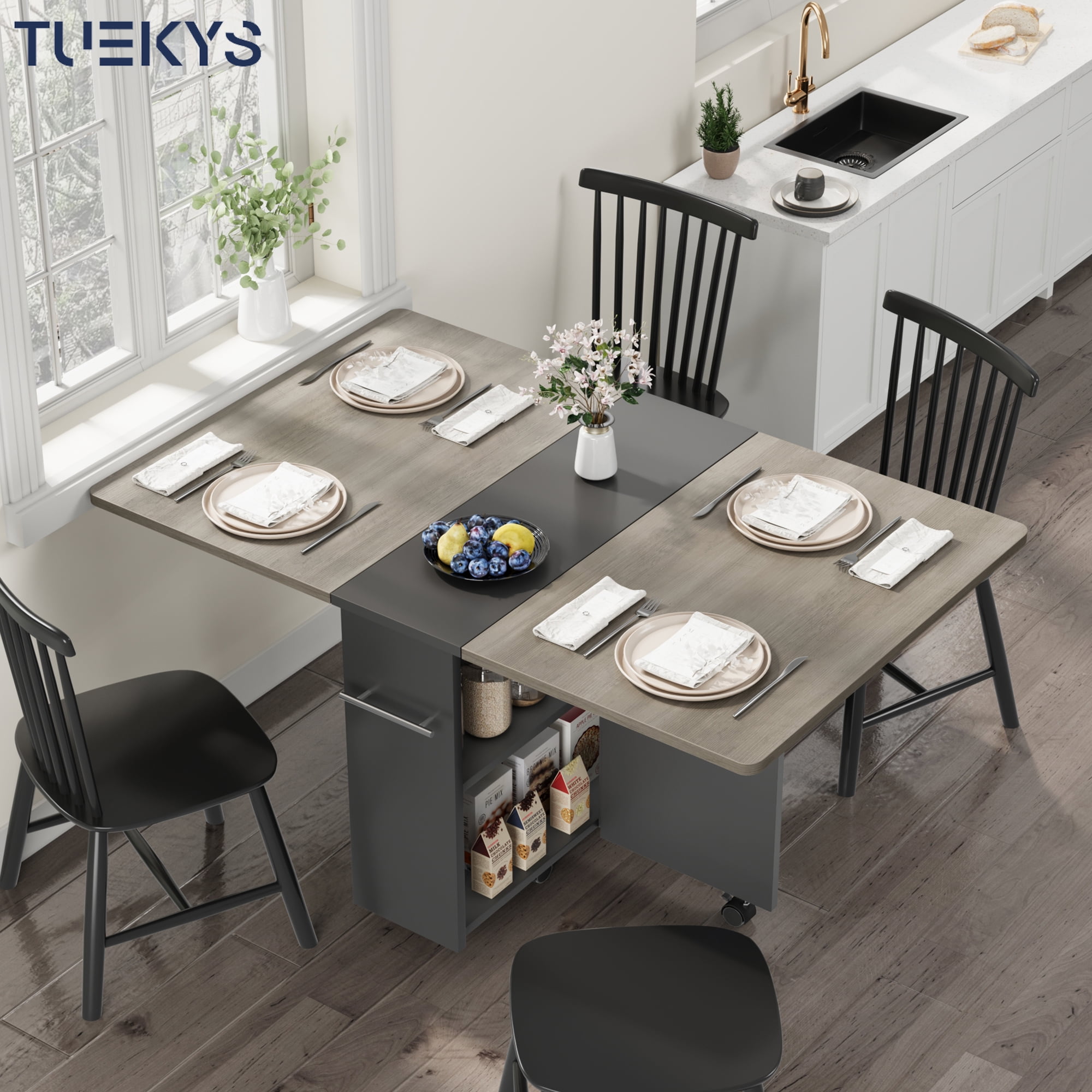 Tuekys Multifunctional Foldable Dining Table with 2 Storage Racks for ...