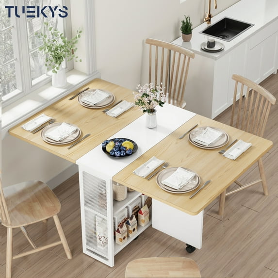 Tuekys Compact Foldable Dining Table with 2 Storage Racks, Multipurpose Desk, White - Walmart.com