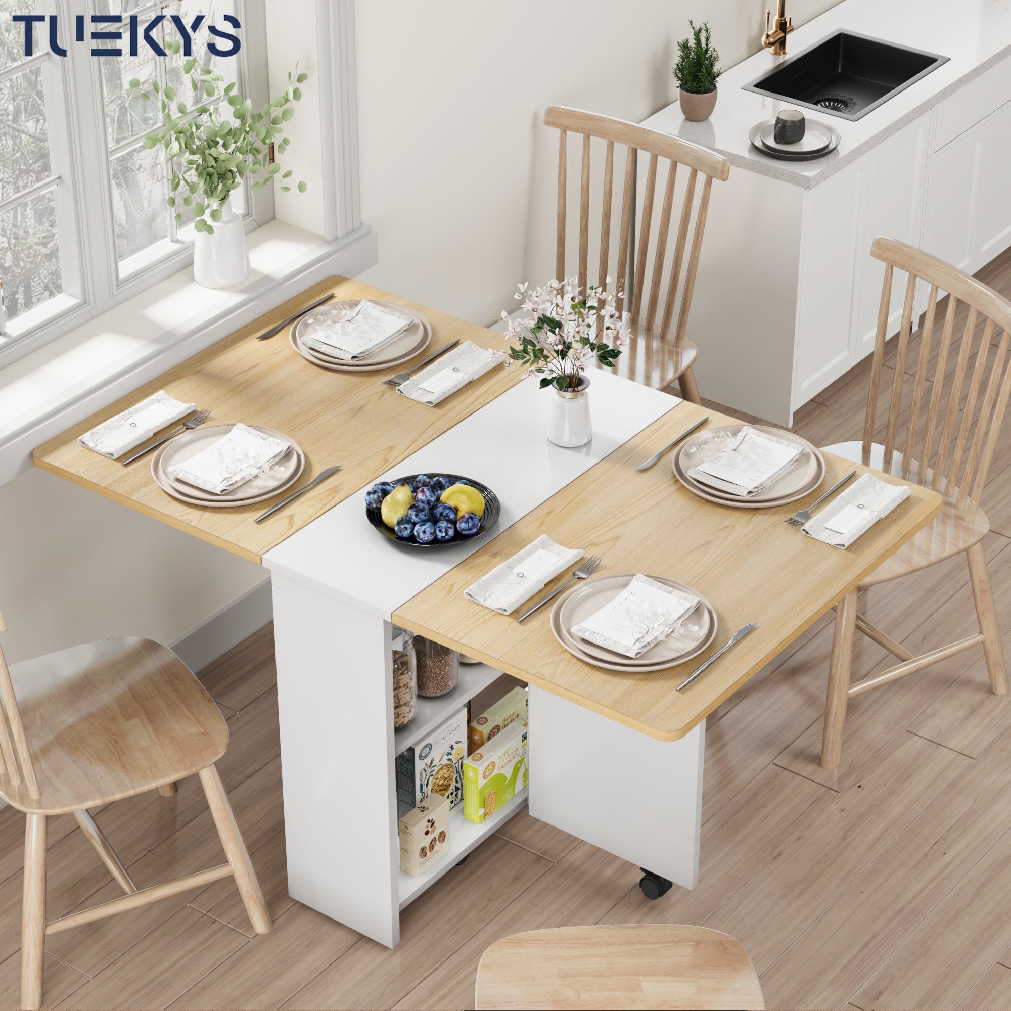 Tuekys Compact Multipurpose Collapsible Dining Table with Storage Racks ...