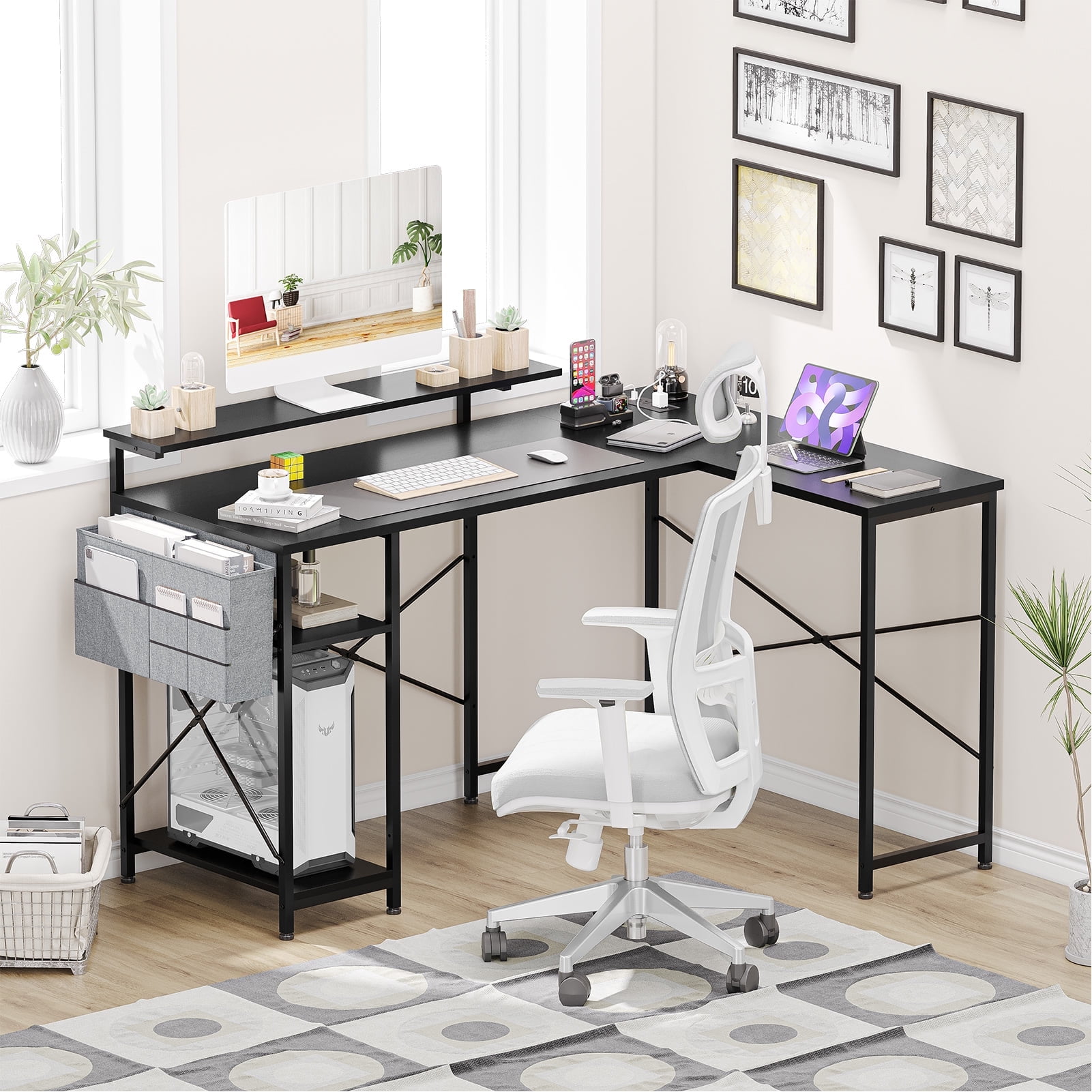 Tuekys L Shaped Computer Gaming Desk, 54 inch Home Office Desk with ...