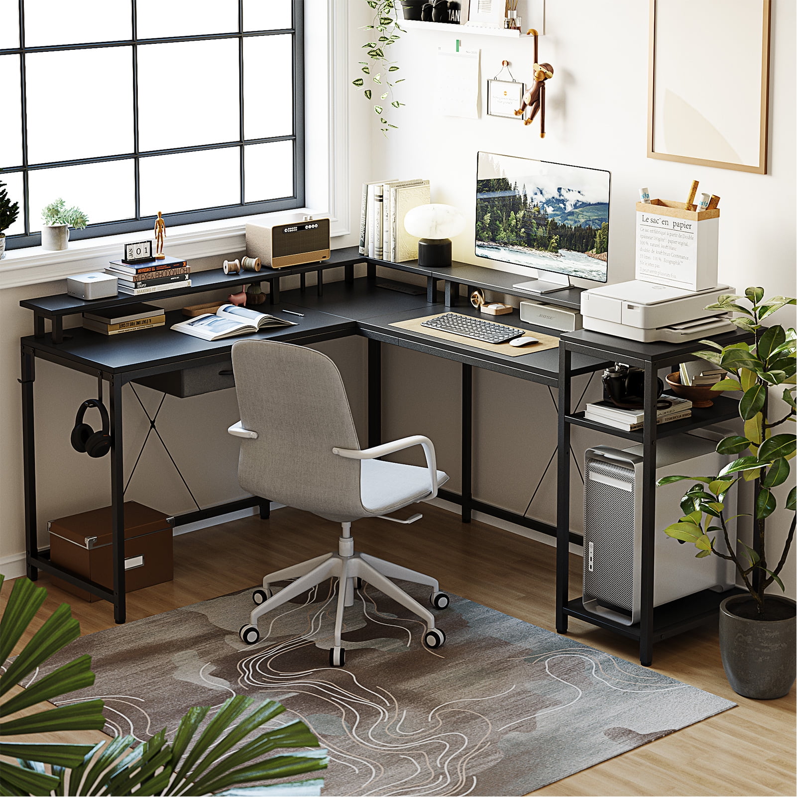 Tuekys L Shaped Computer Gaming Desk, 68 inch Home Office Desk with ...