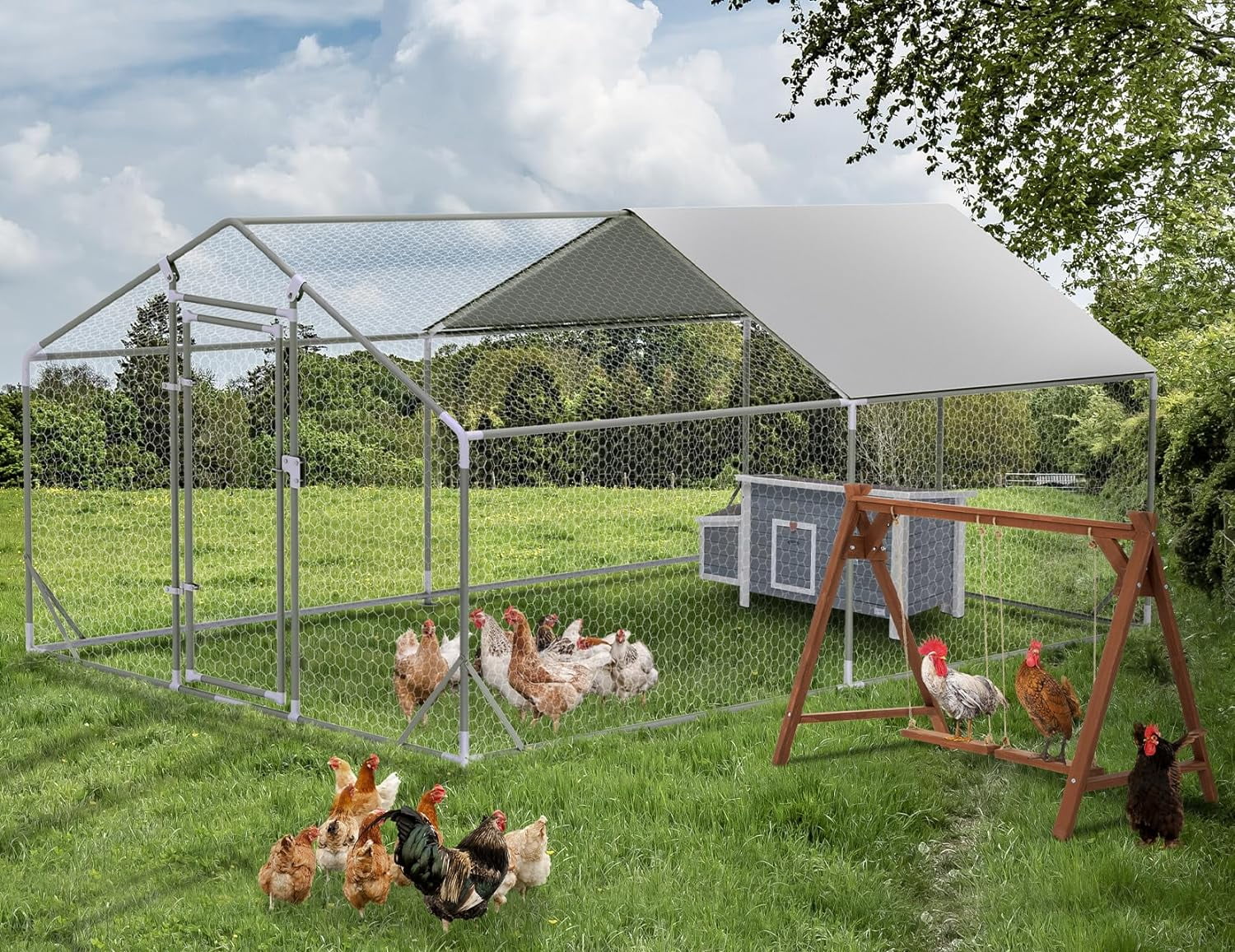Tuekys Metal Chicken Coop, Walk-in Poultry Chicken Cage, Heavy Duty ...
