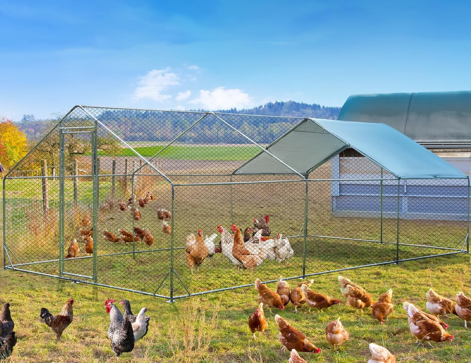 Tuekys Metal Chicken Coop, Walk-in Poultry Chicken Cage, Heavy Duty ...