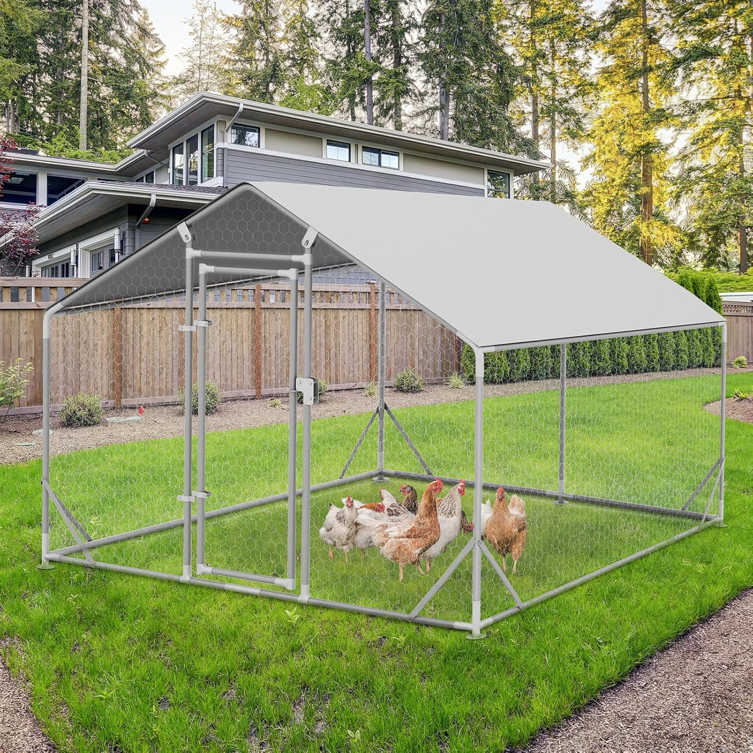 Tuekys Metal Chicken Coop, Walk-in Poultry Chicken Cage, Heavy Duty ...