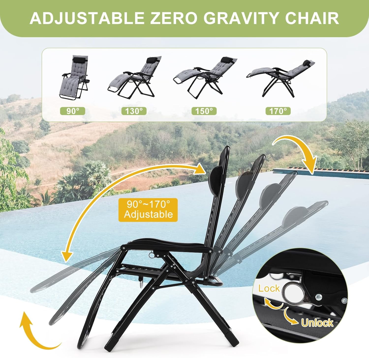 Tuekys Outdoor Foldable Reclining Chairs with Detachable Cushion ...