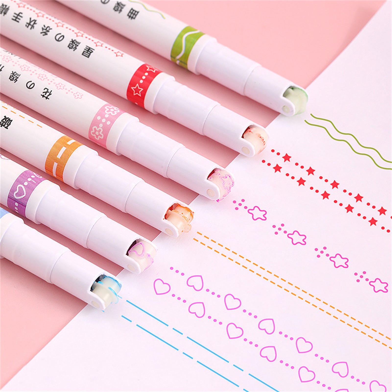 Tuelaly 6Pcs Curve Pen Cute Pattern Writing Fluently Bright Color ...