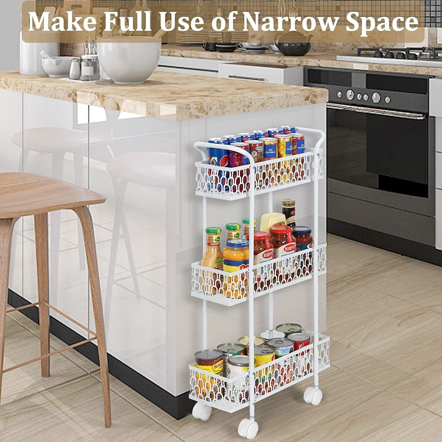 Tuenort 3 Tier Slim Rolling Utility Cart, White - Walmart.com