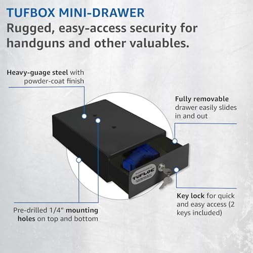 TufBox Mini Drawer for Handgun Storage – Heavy-Duty Steel Drawer with ...