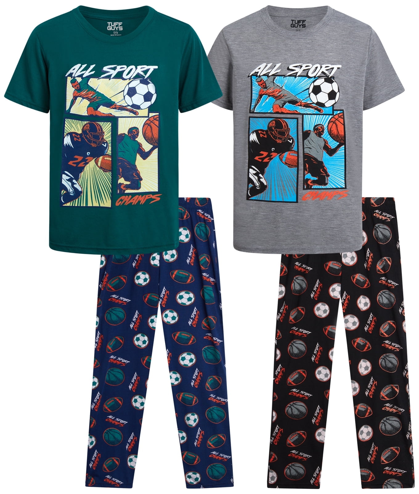 Tuff Guys Boys' Pajama Set - 4 Piece Sleep Shirt and Lounge Pants ...