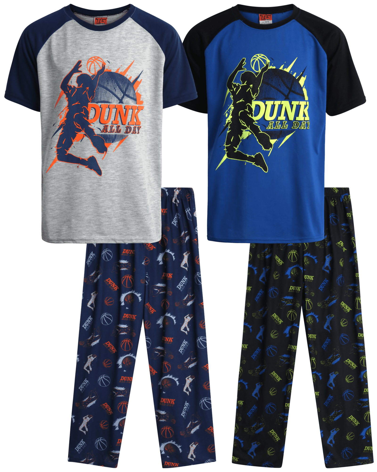 Tuff Guys Boys Pajama Set - 4 Piece Short Sleeve Sleep Shirt and Kids Pajamas Lounge Sets (8-12 ...