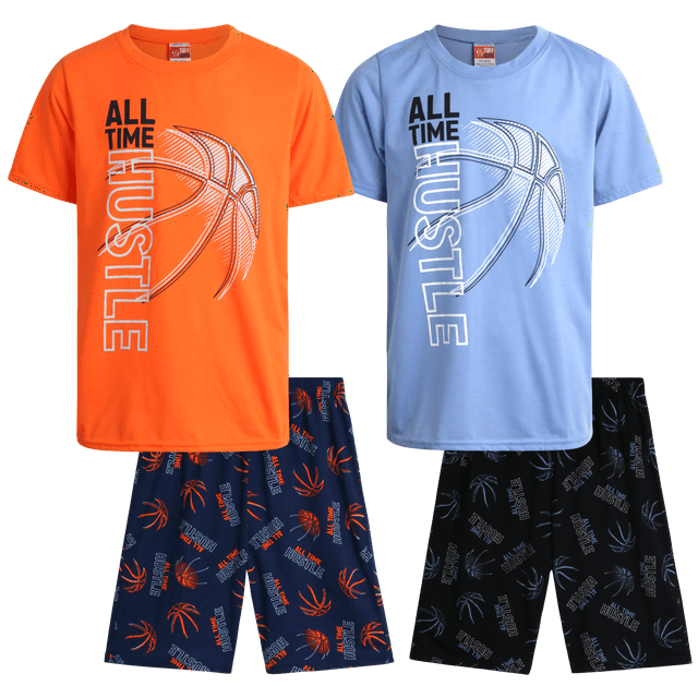 Tuff Guys Youth Boys' 4 Piece Pajama Set - Sleep Shirt and Lounge ...