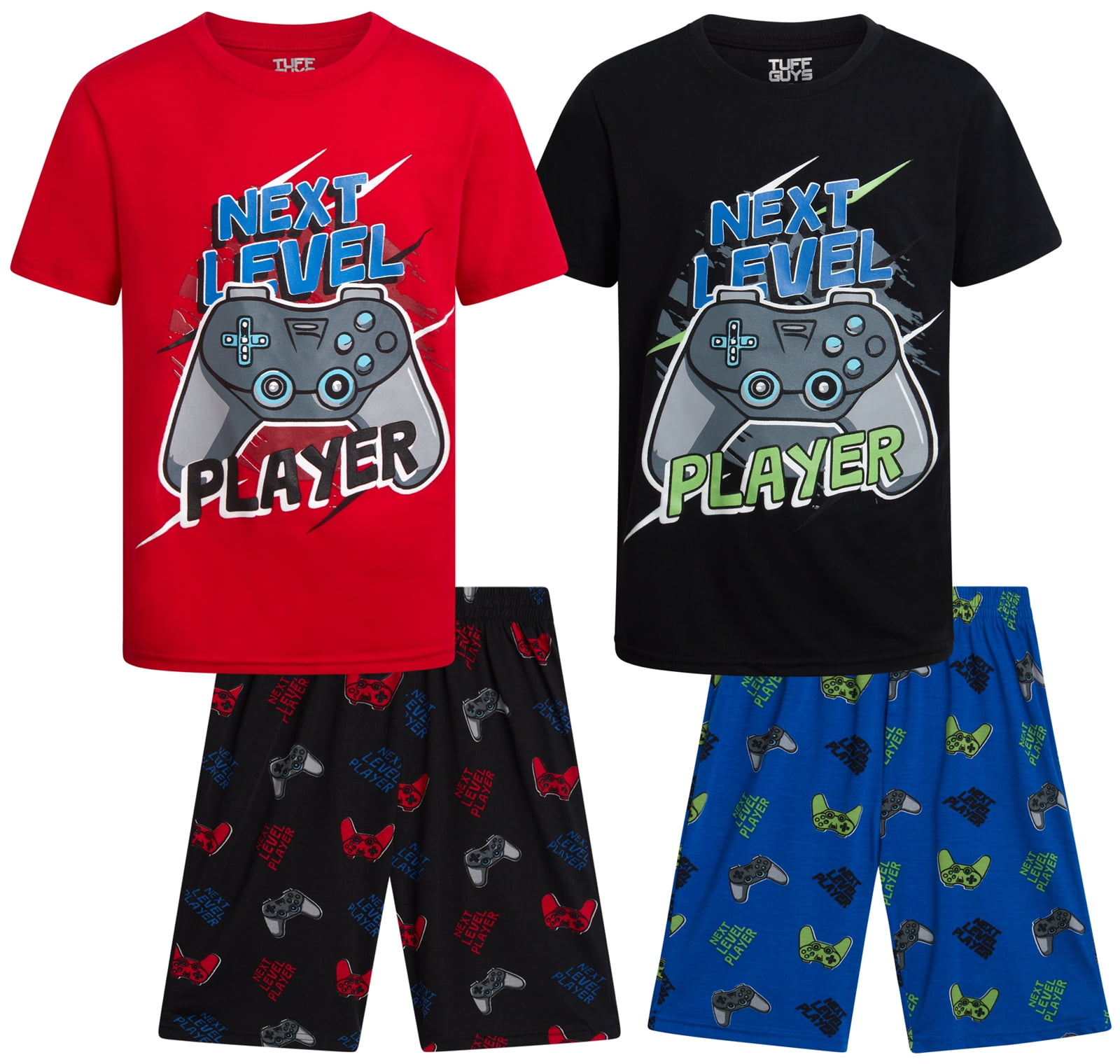 Tuff Guys Boys' Pajama Set - 4 Piece Sleep Shirt and Lounge Shorts ...